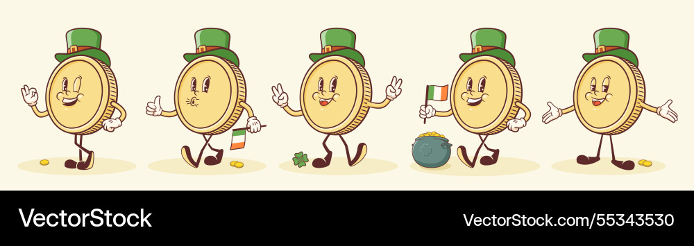 Saint patrick day groovy lucky coin retro Vector Image