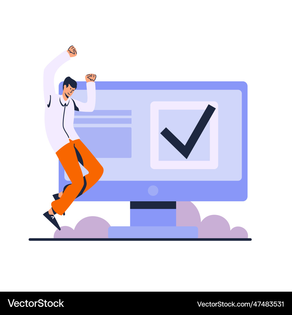 Cartoon guy jumps having successfully done task Vector Image