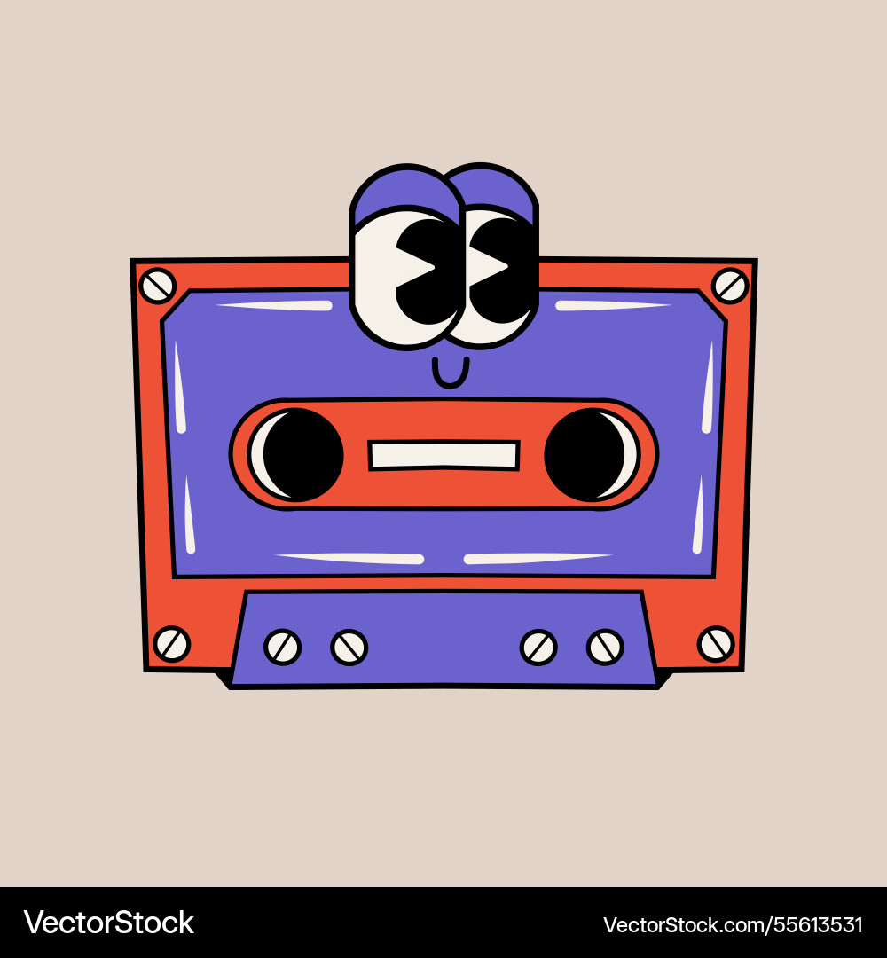 Doodle cute character radio cassette Royalty Free Vector