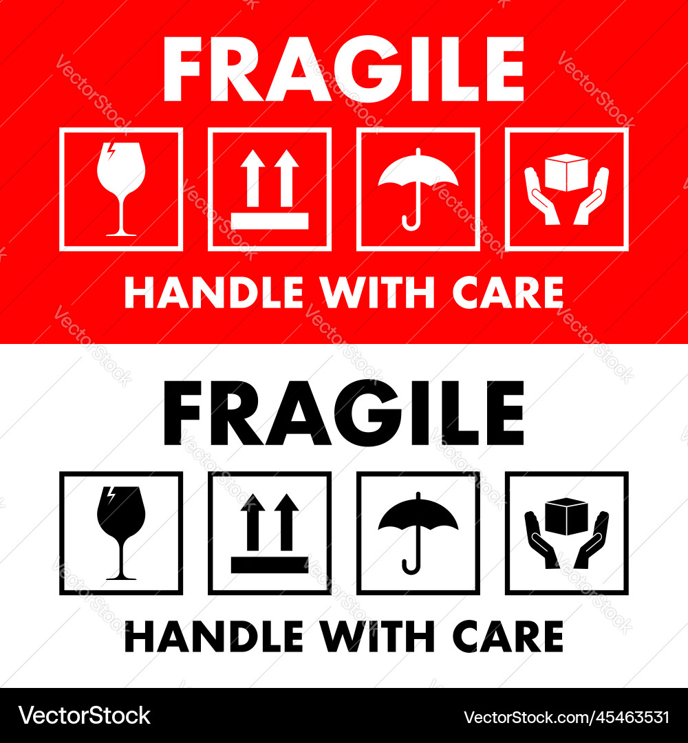 Fragile red icon handle with care sign label Vector Image