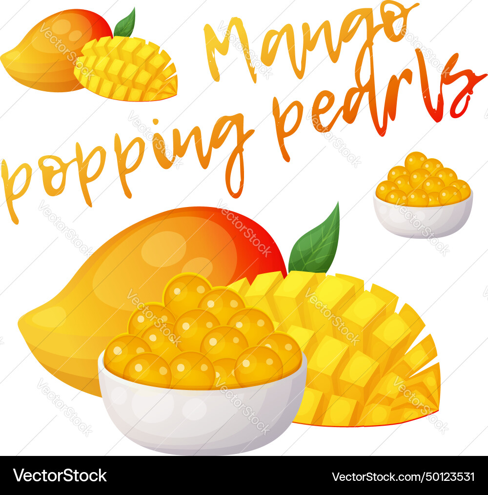 Mango & Boba Tea Ingredients Royalty Free Vector Image