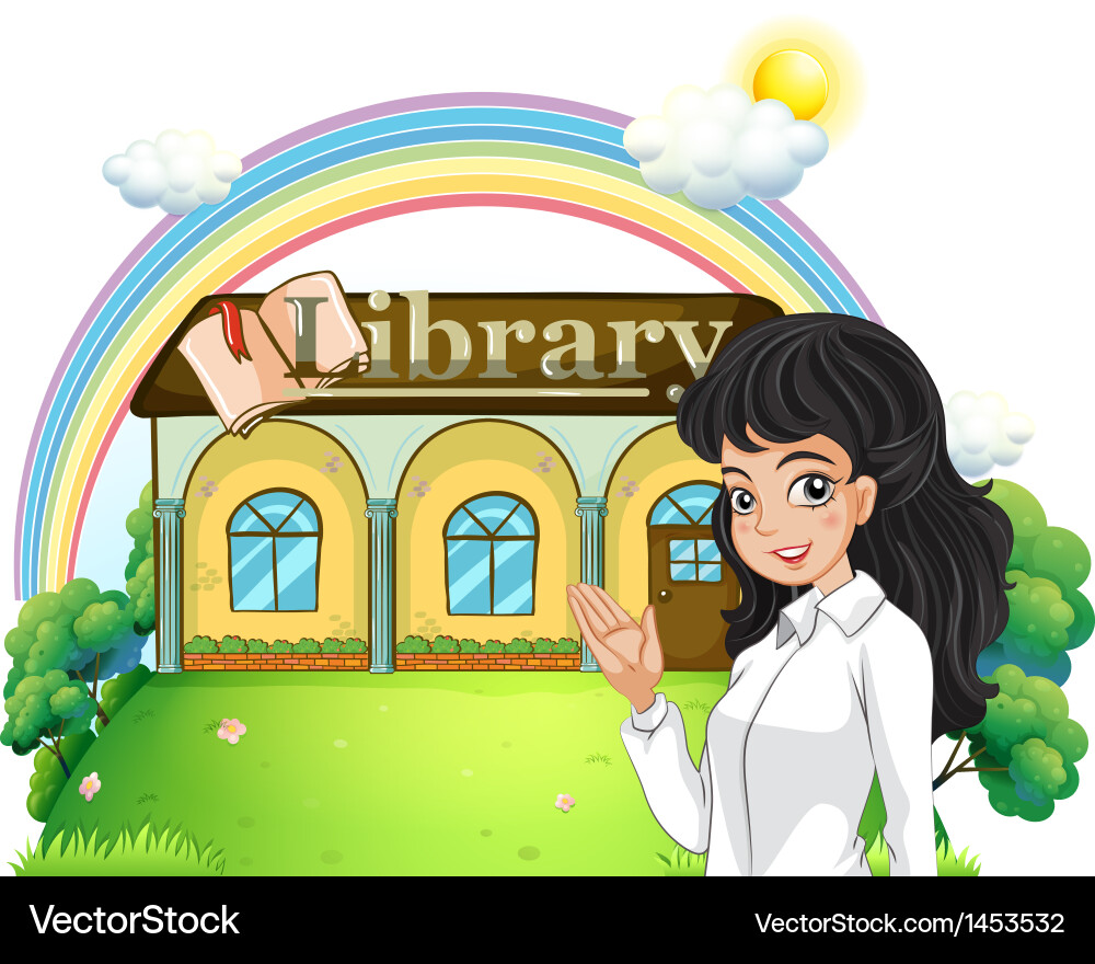 A lady introducing the library Royalty Free Vector Image