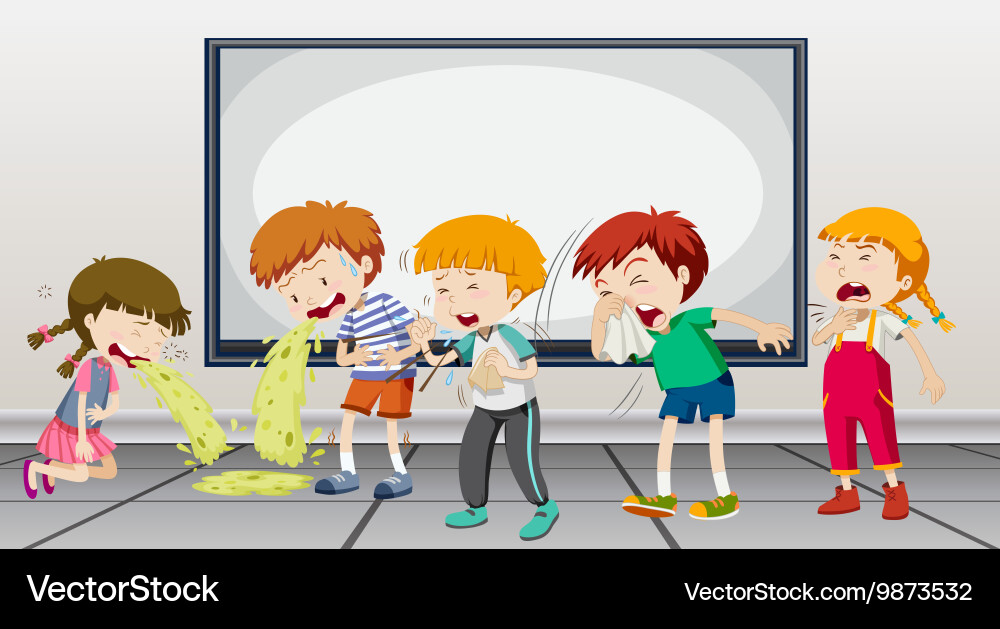 Children being sick at school Royalty Free Vector Image