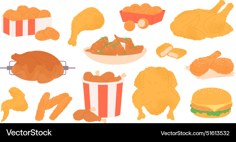 Fried chicken fast food crispy wings Royalty Free Vector