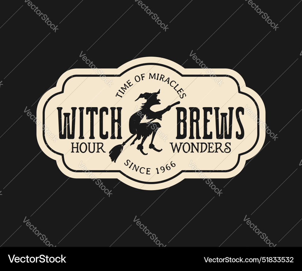 Halloween potion bottle label witch riding broom Vector Image