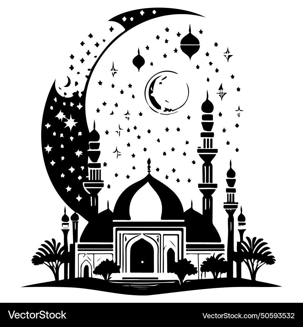 Ramadan kareem moon mosque sketch draw Royalty Free Vector