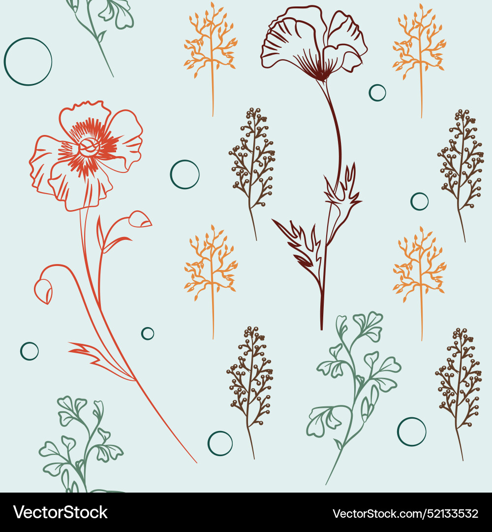 Seamless field flowers and grasses elements Vector Image