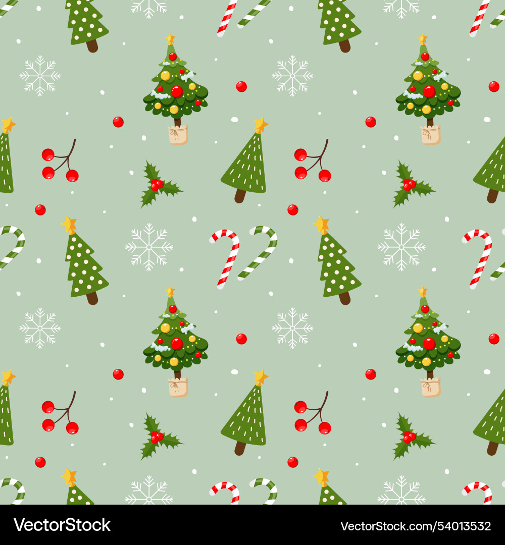 Seamless pattern with christmas tree candy cane Vector Image