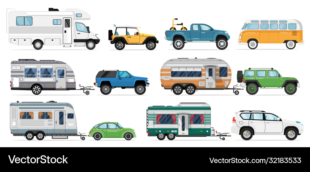 Camping Car Set - RV Icons Lizenzfreies Vektorbild