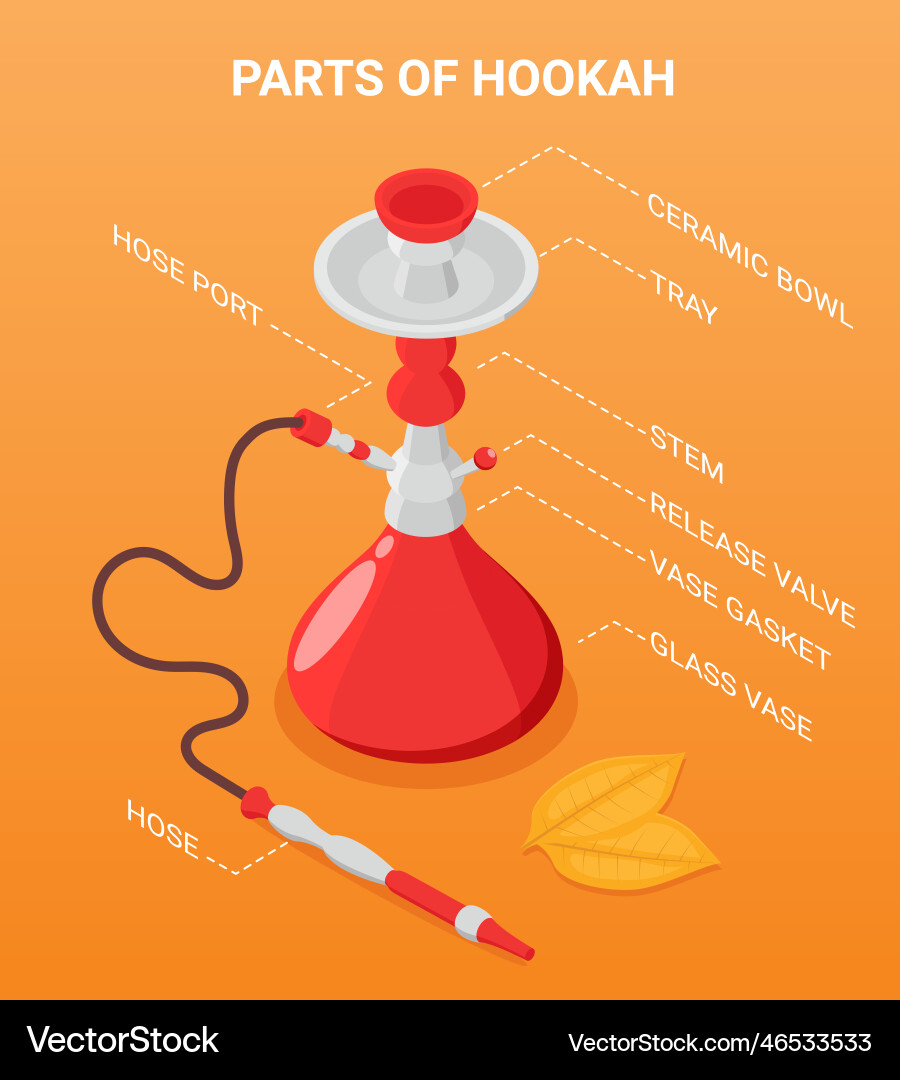 Hookah parts isometric infographics Royalty Free Vector