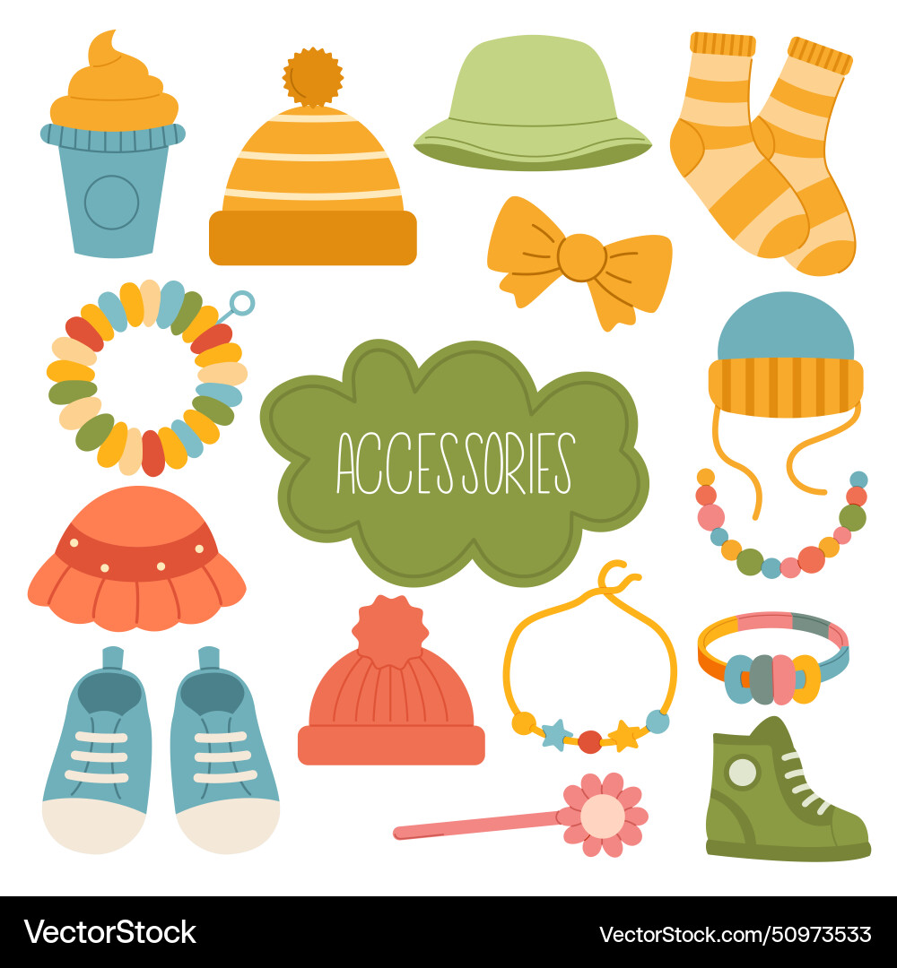 Kids accessories and clothes cartoon set include Vector Image