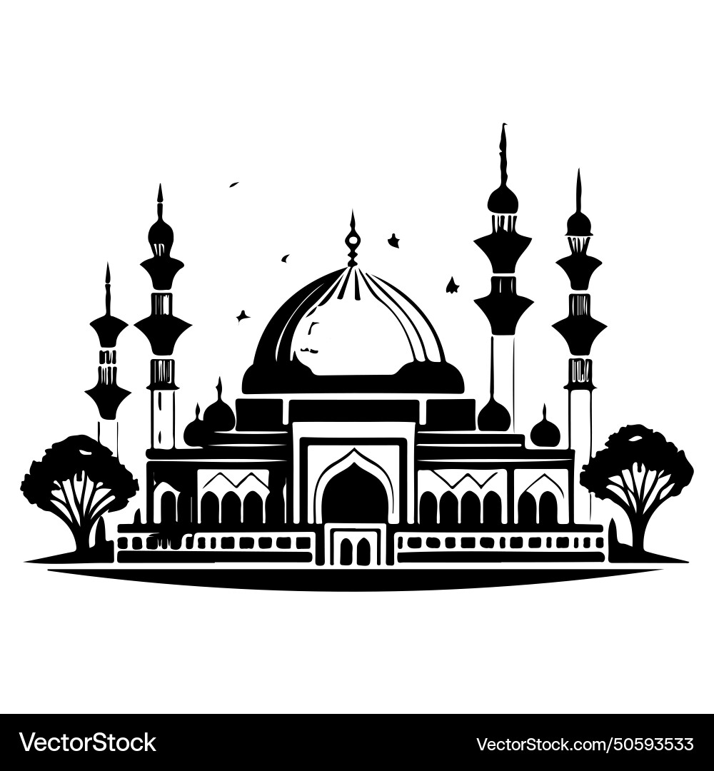 Ramadan kareem moon mosque sketch draw Royalty Free Vector