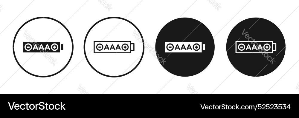 Aaa battery icon set black filled and outlined Vector Image