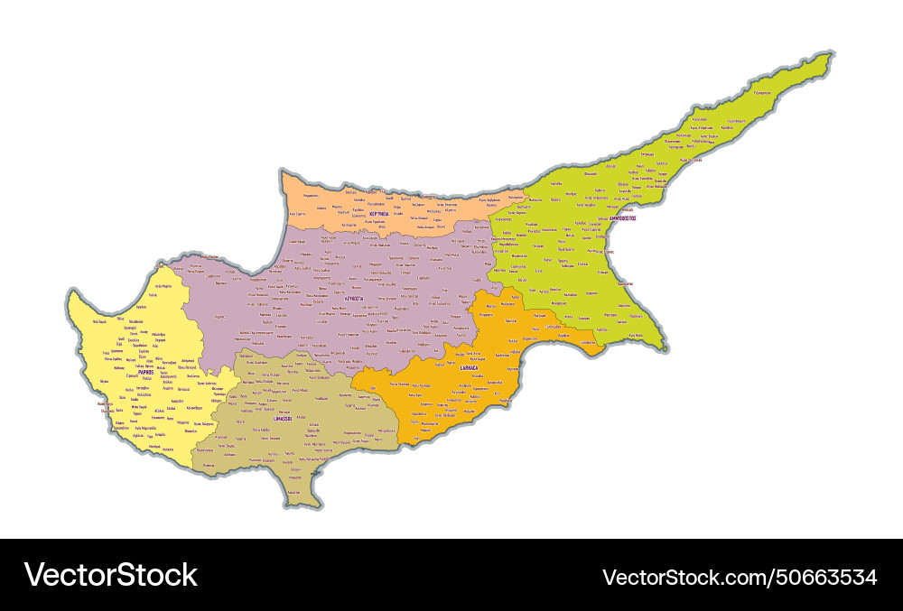 Administrative map of cyprus Royalty Free Vector Image