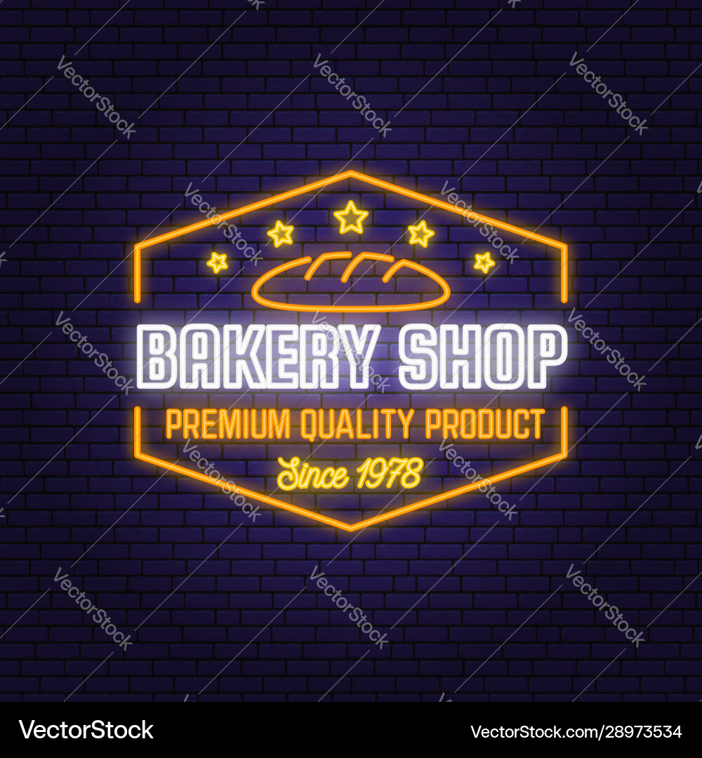 Bakery shop neon bright signboard light banner Vector Image