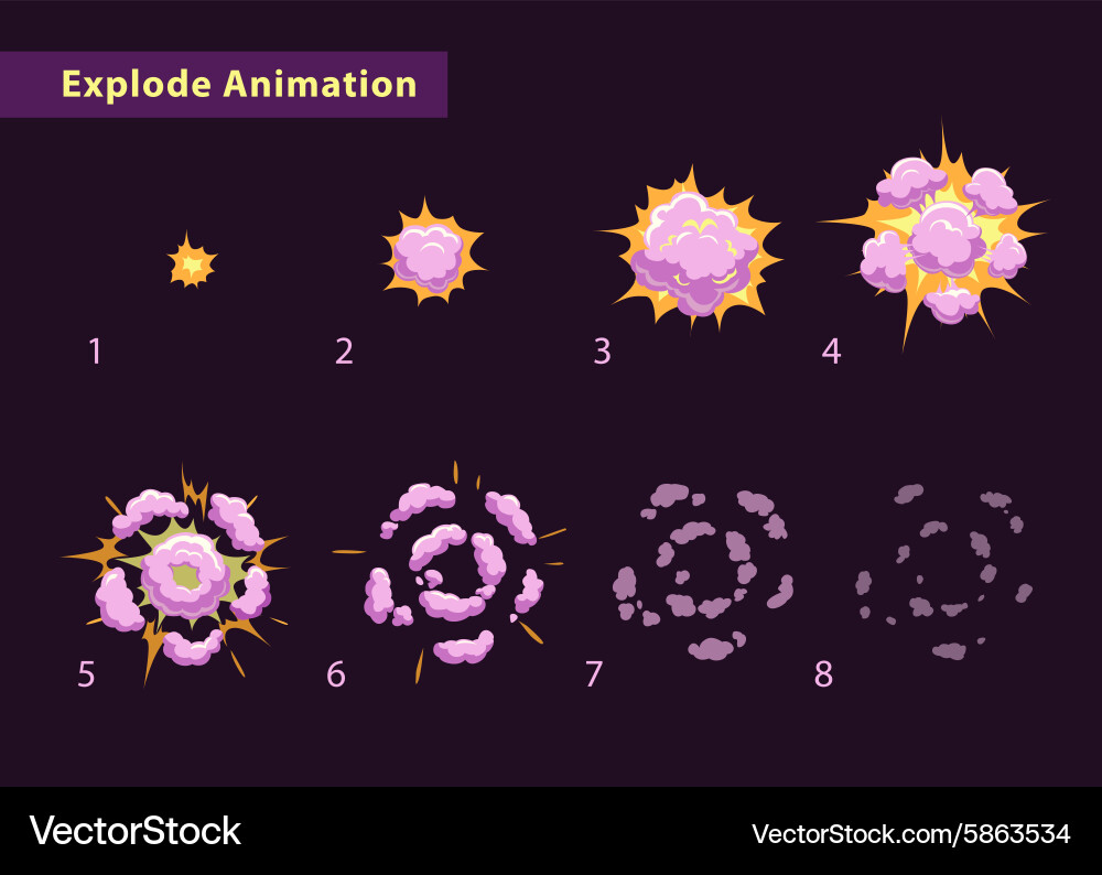 Explode effect animation with smoke Royalty Free Vector