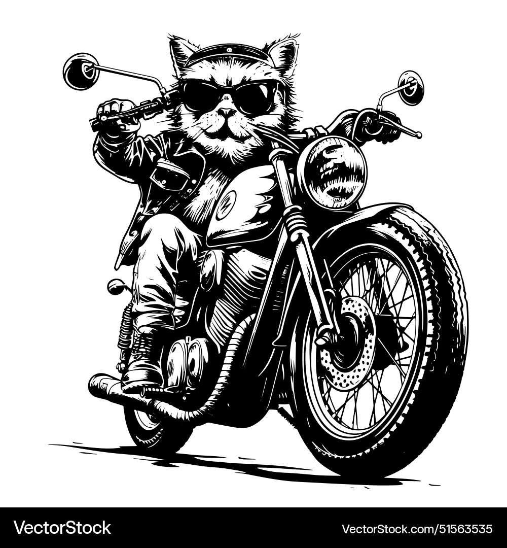 Furry cat cruising on sleek motorcycle Royalty Free Vector