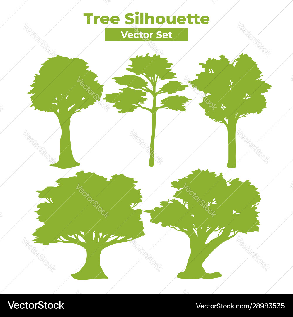 Tree silhouette set with big long thick and thin Vector Image