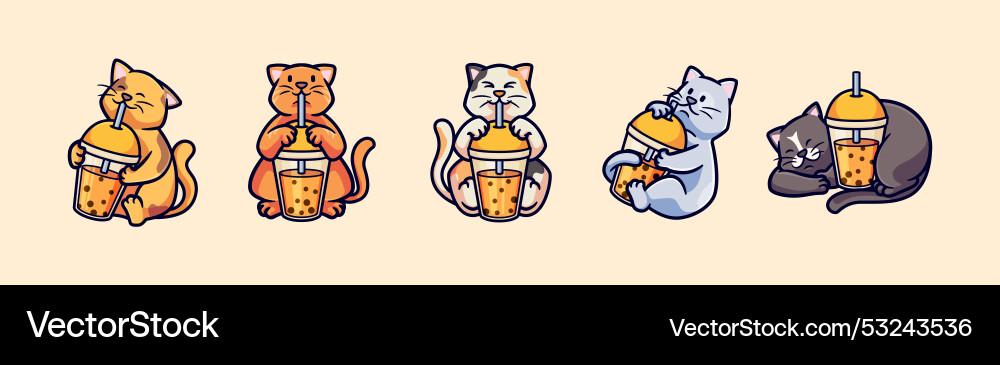 Cat drink Blase Tee-Pack Kollektion Cartoon Vektorbild