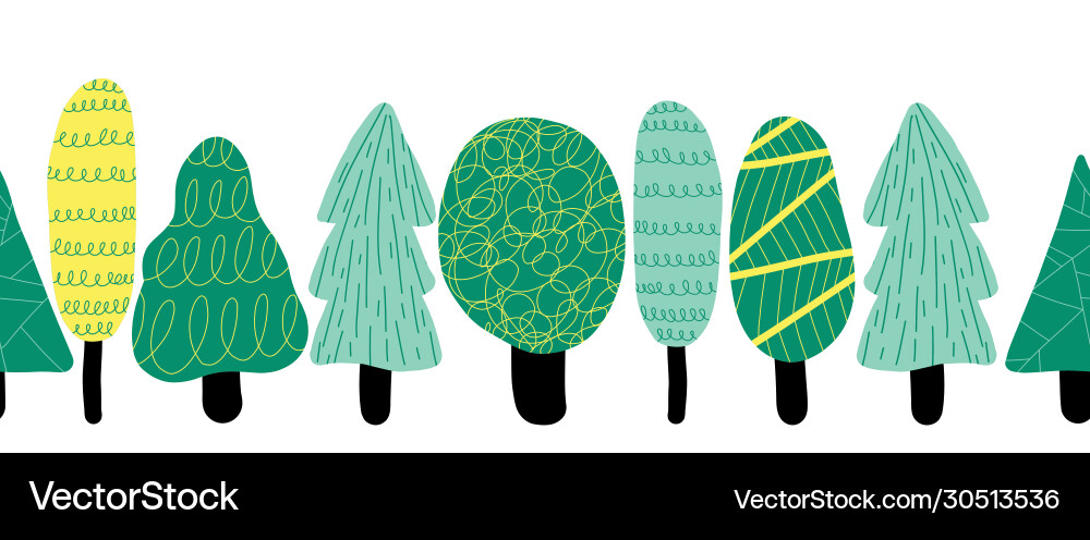 Colorful trees seamless border repeating Vector Image