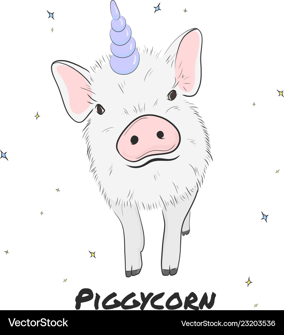 Cute piggycorn pig with magic horn Royalty Free Vector Image