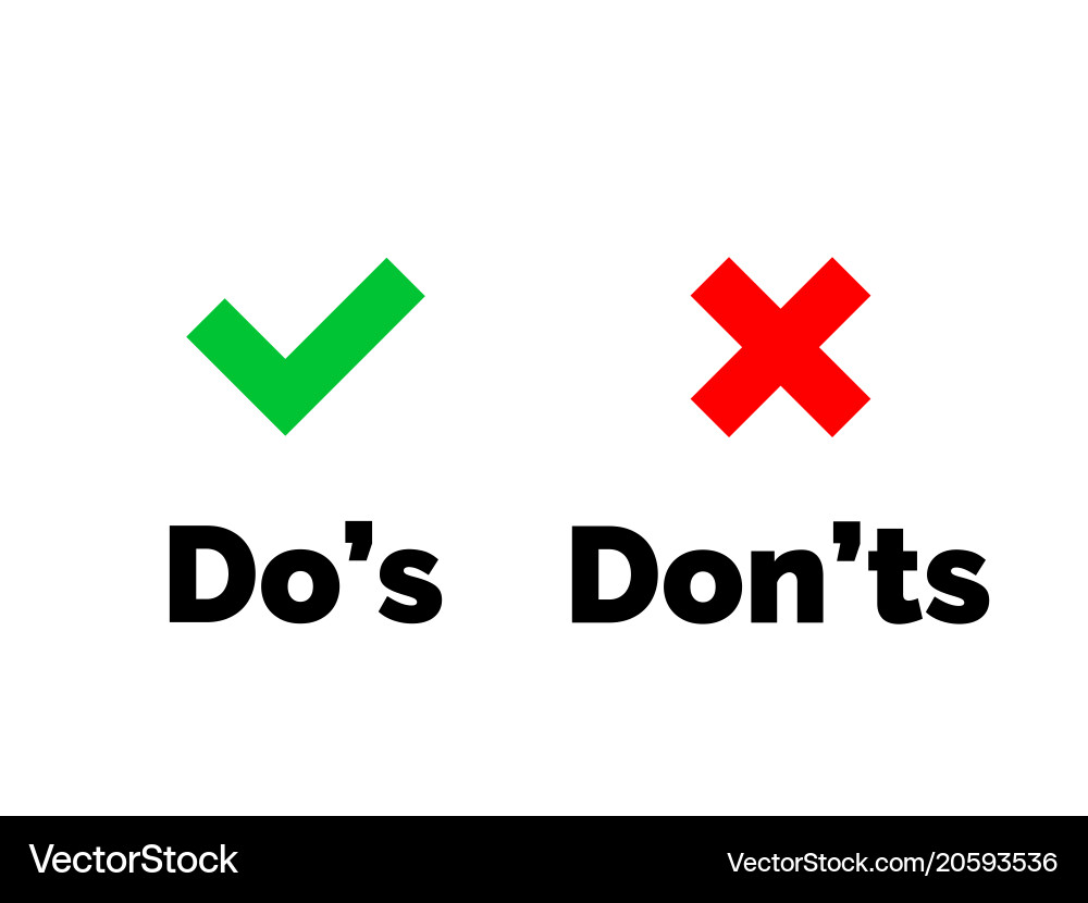 Do and dont check tick mark red cross icon Vector Image