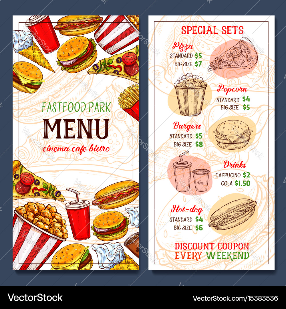 Fast food restaurant menu template Royalty Free Vector Image