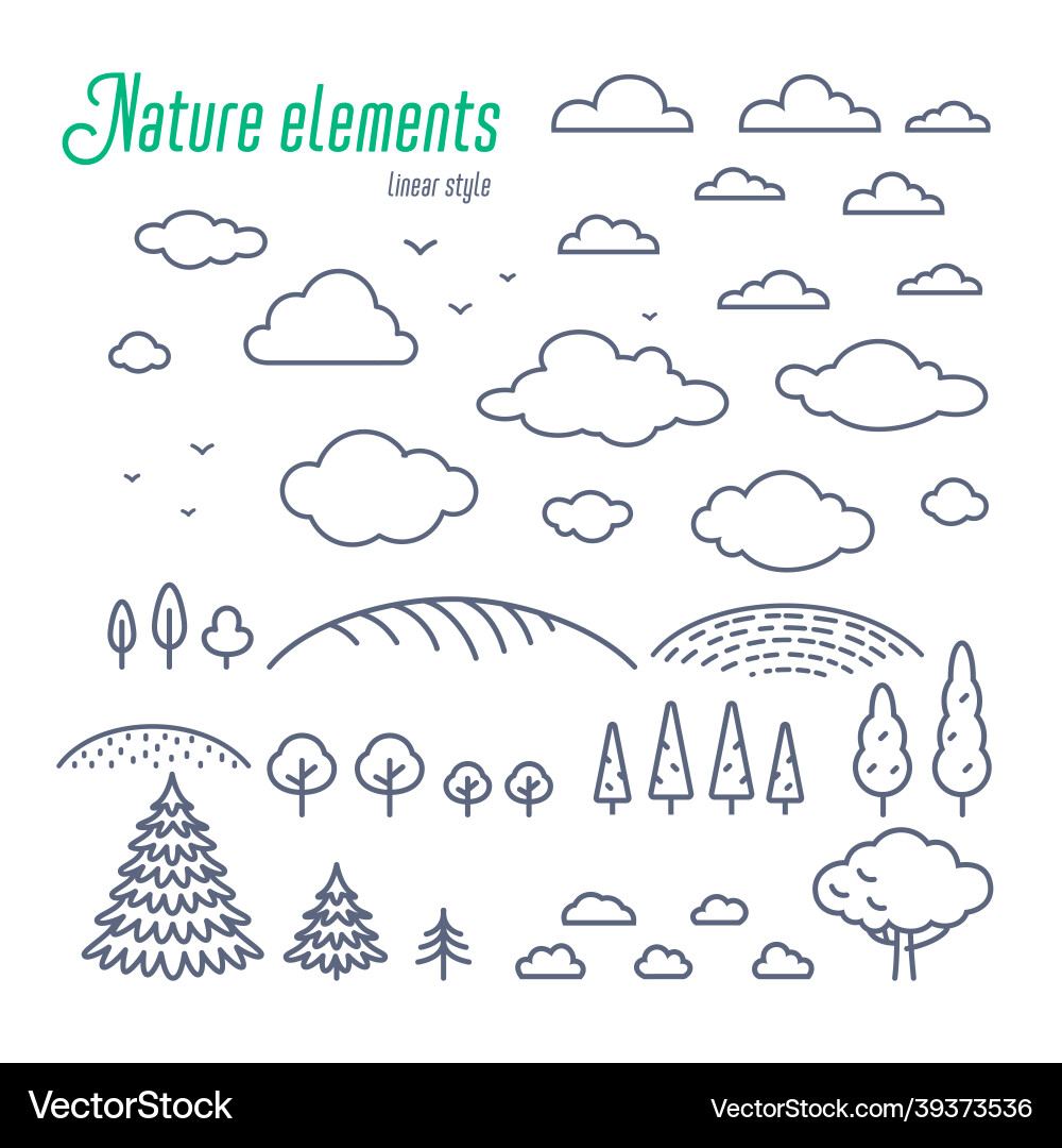 Rural landscape line elements Royalty Free Vector Image