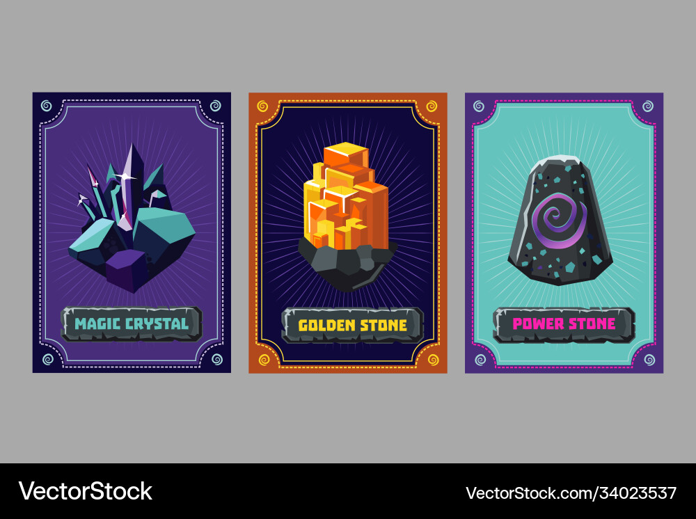 Card deck collection game art fantasy ui kit Vector Image