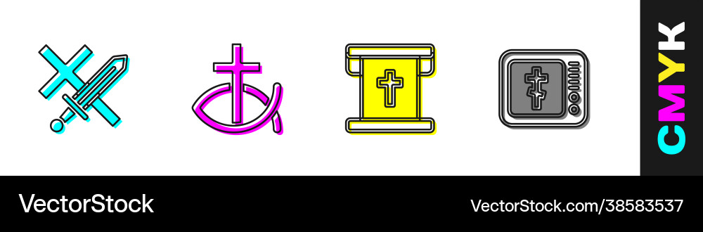 Christian Fish Flag Set - Crusade Symbolism Vector Image