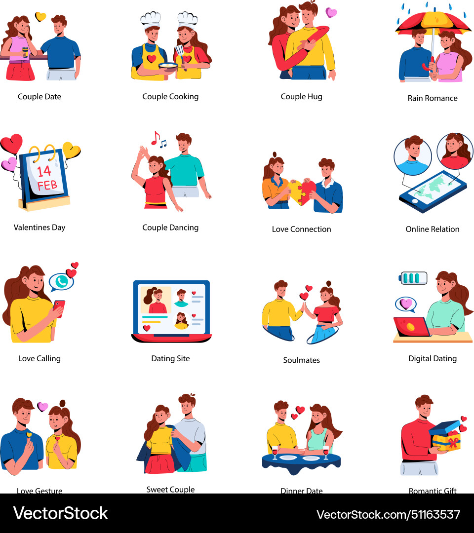Latest pack of dating couples flat icons Vector Image