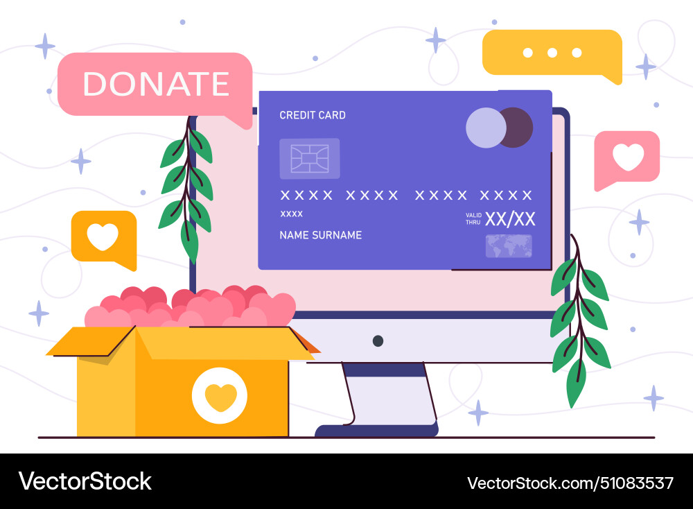 Online donation concept with a credit card Vector Image