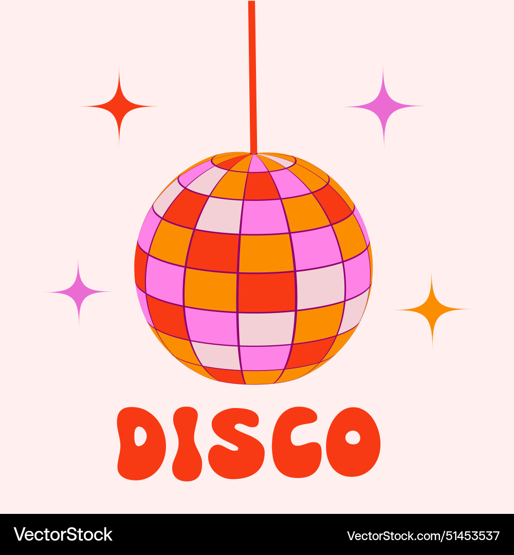 Retro Groovy Disco Ball In Orange Red And Pink Vector Image