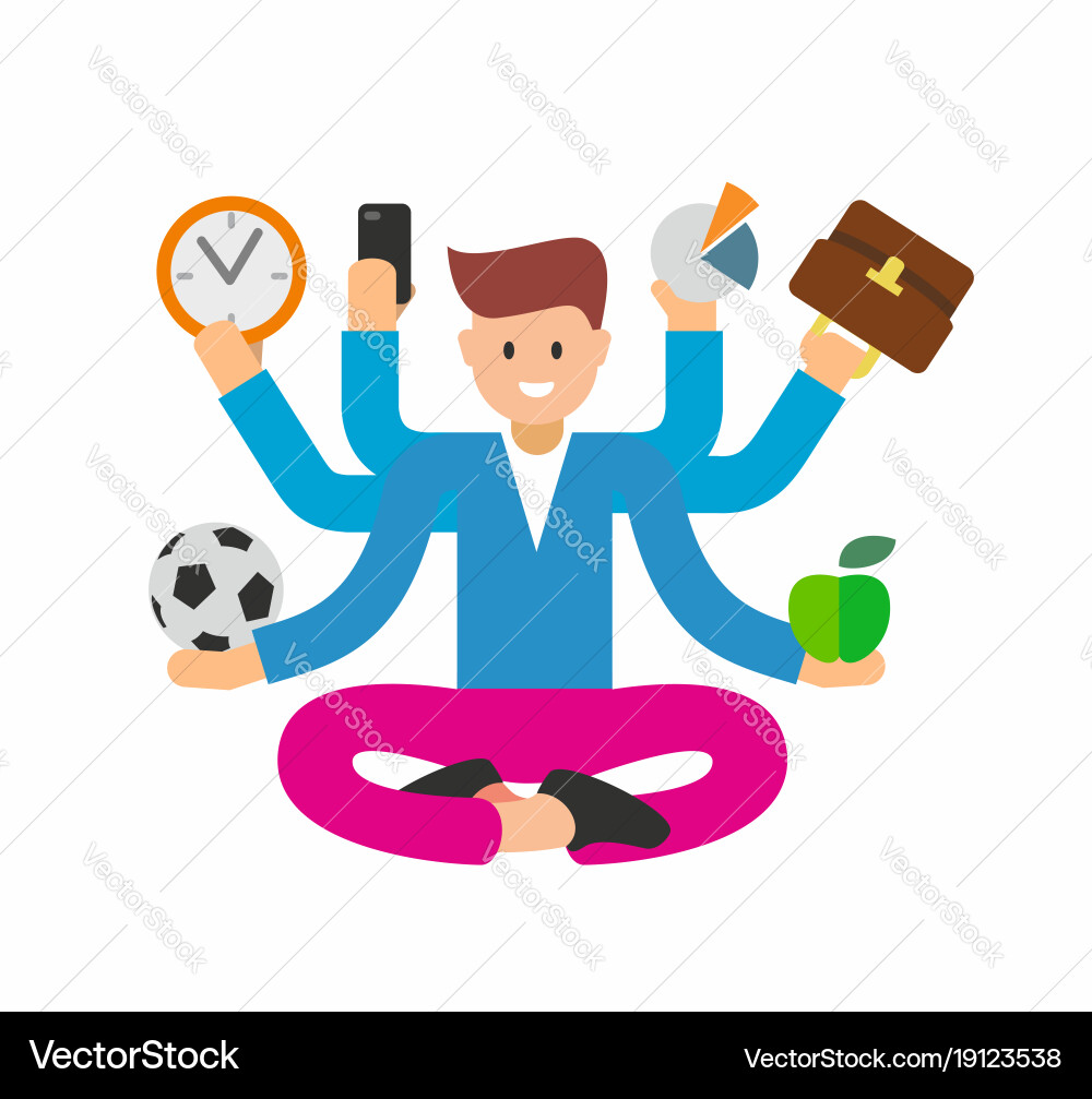 Busy man with multi tasking Royalty Free Vector Image