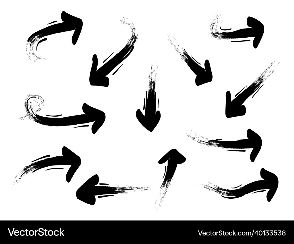 Hand drawn brush arrows set arrow icon Royalty Free Vector