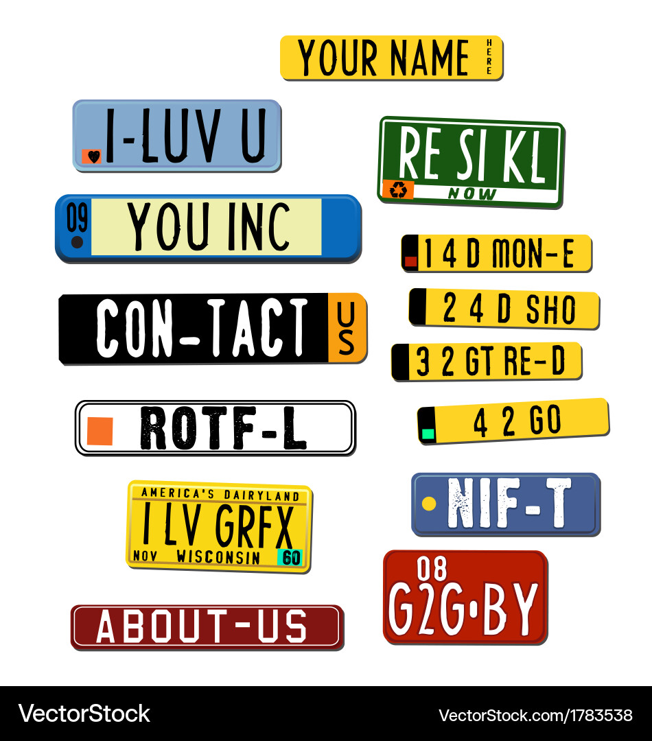 International car license plates Royalty Free Vector Image