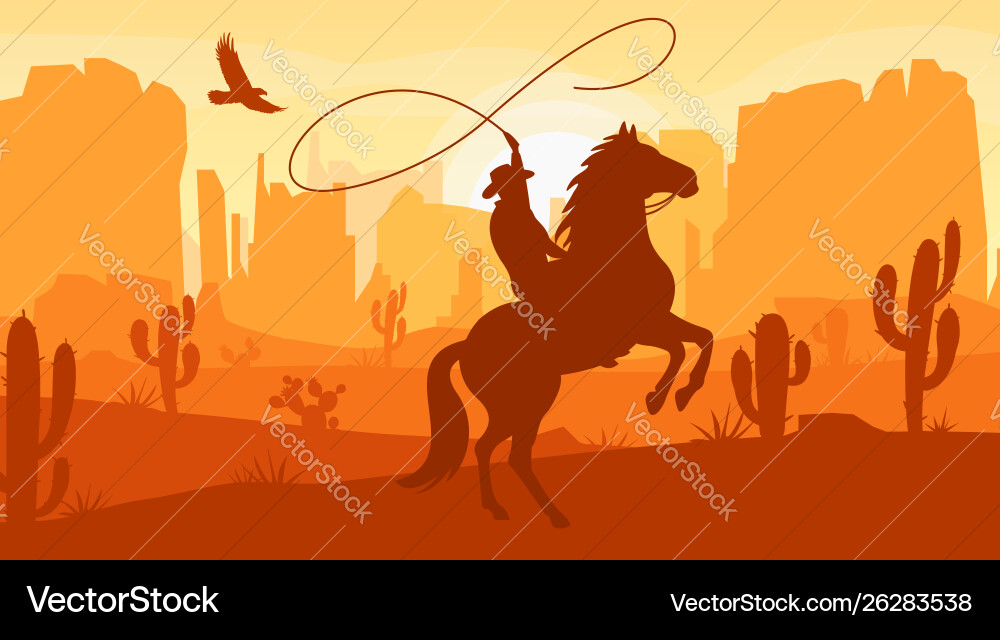 Lone Cowboy in the Desert Royalty Free Vector Image