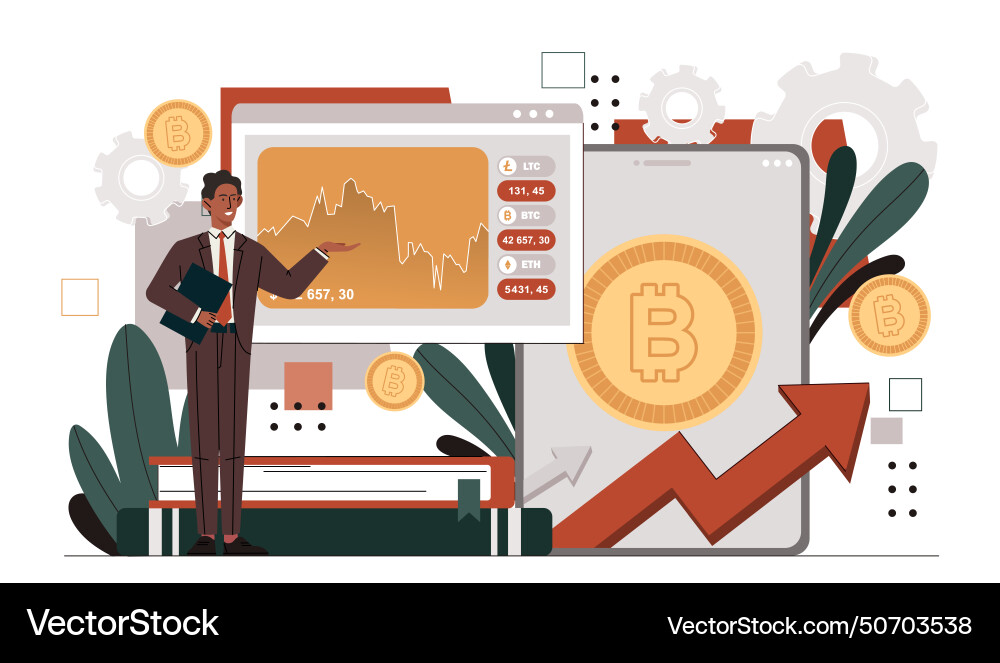 Man with bitcoin price Royalty Free Vector Image