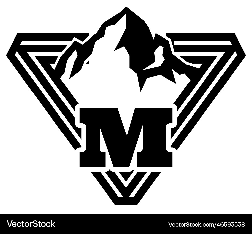 Stylish monogram logo with mountains monochrome Vector Image