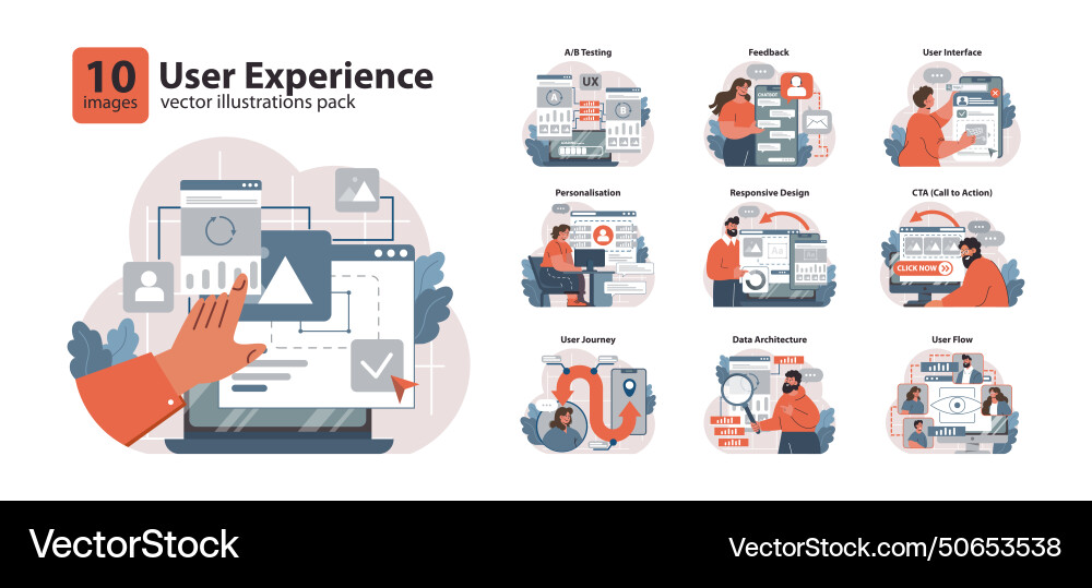 User experience set flat Royalty Free Vector Image