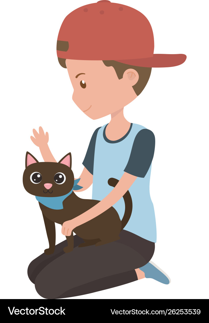 Boy with cat cartoon design Royalty Free Vector Image