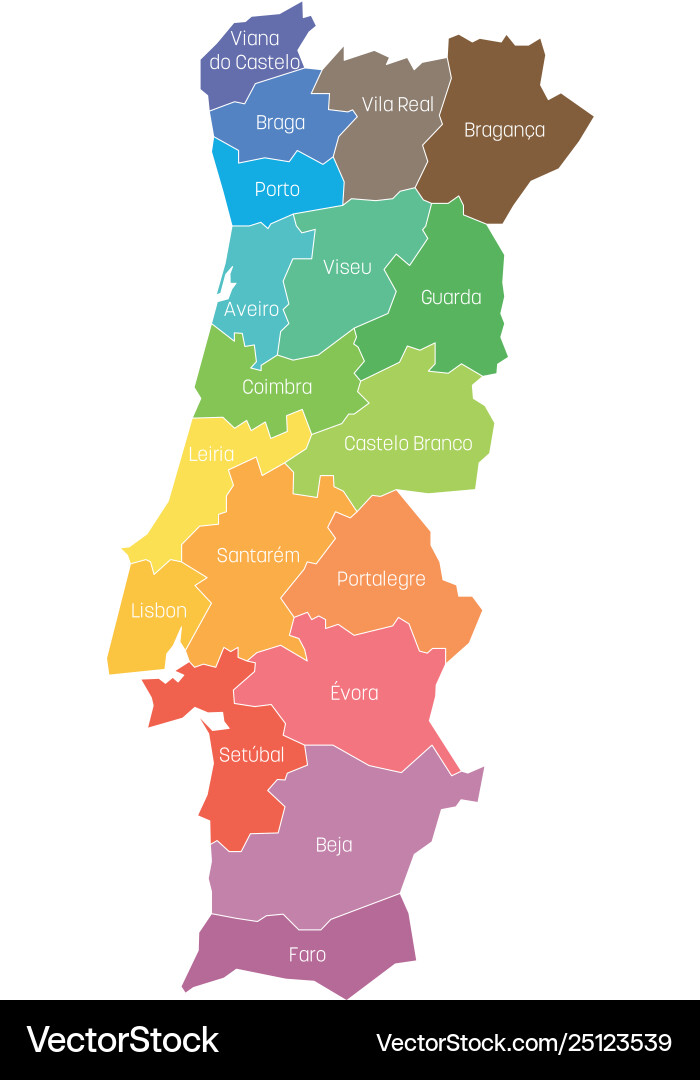 Districts portugal map regional country Royalty Free Vector