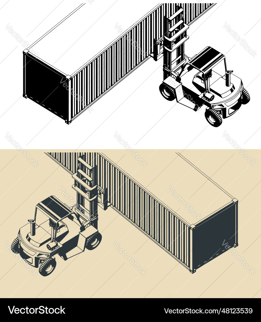 Forklift and container close-up Royalty Free Vector Image