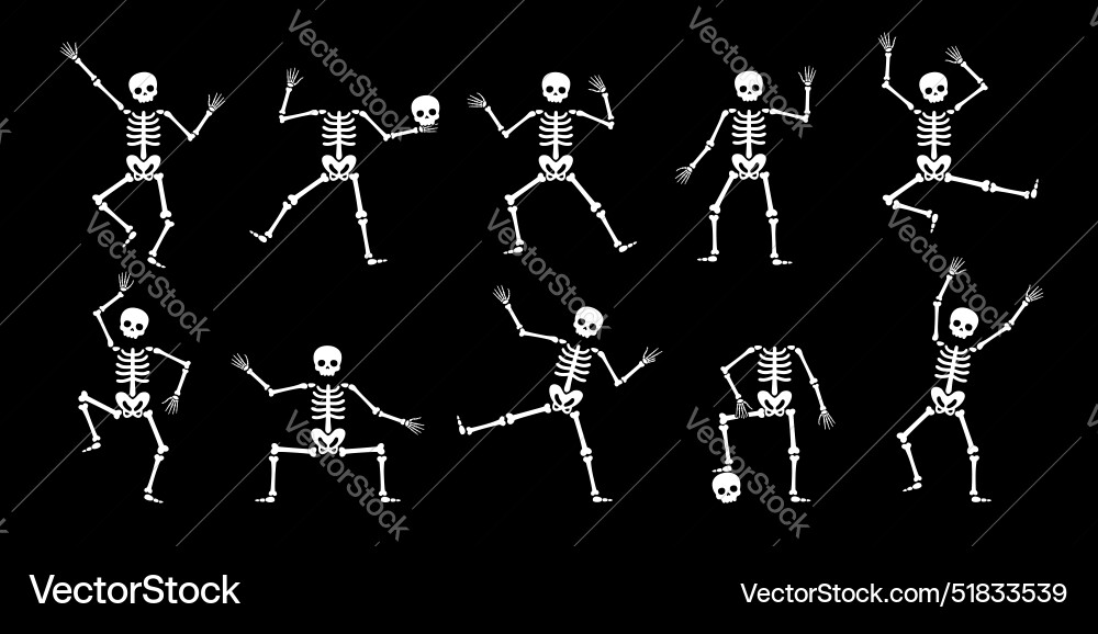 Halloween skeleton dance animation set Royalty Free Vector