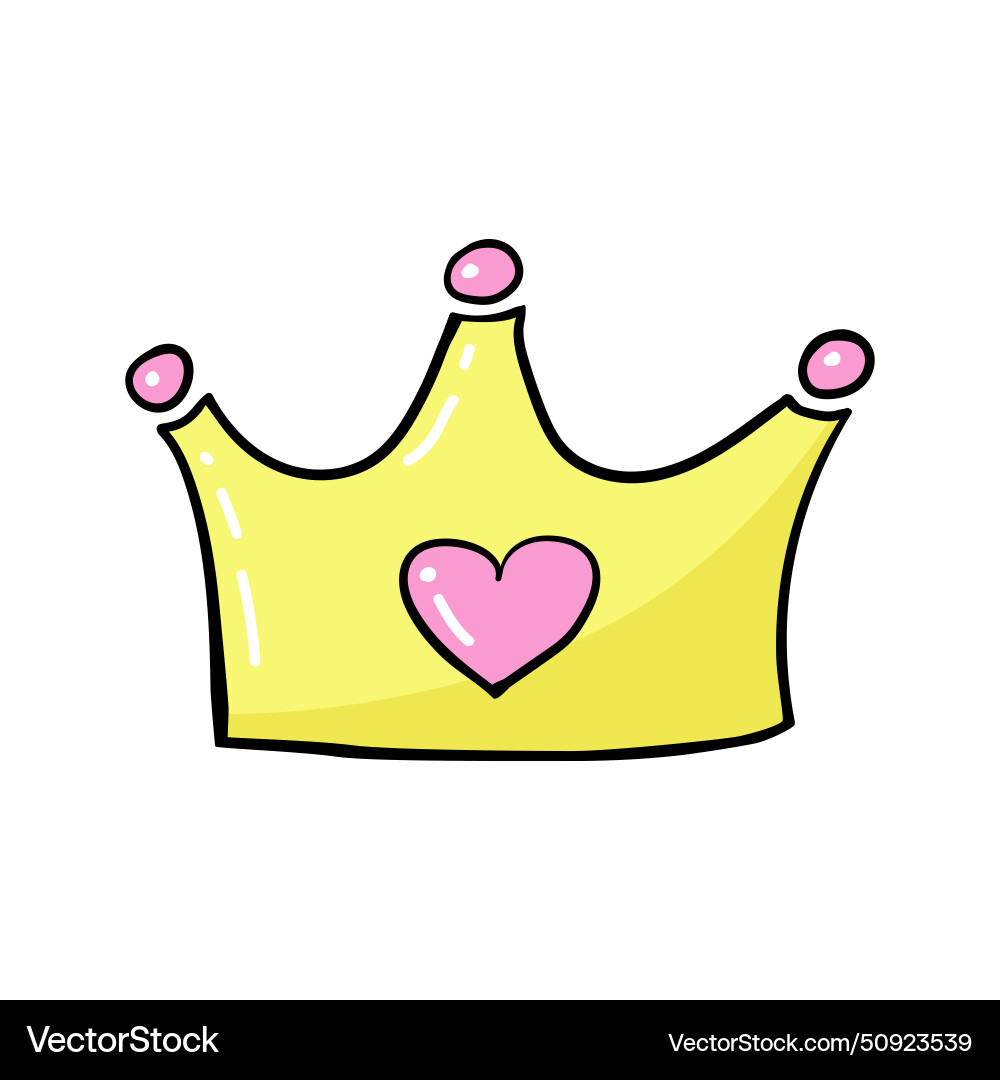 Hand-drawn princess crown cartoon gold Royalty Free Vector