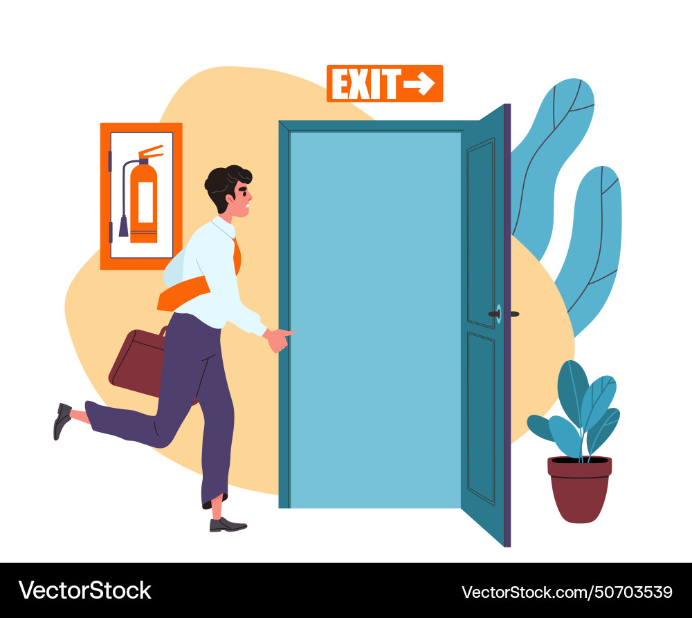 Man run to exit Royalty Free Vector Image - VectorStock