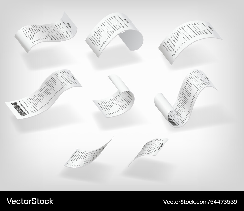 Payment check and receipts with shadow set Vector Image