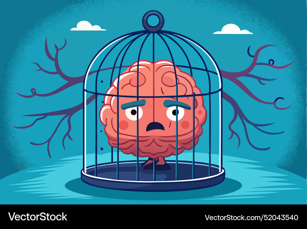 Brain trapped in cage Royalty Free Vector Image