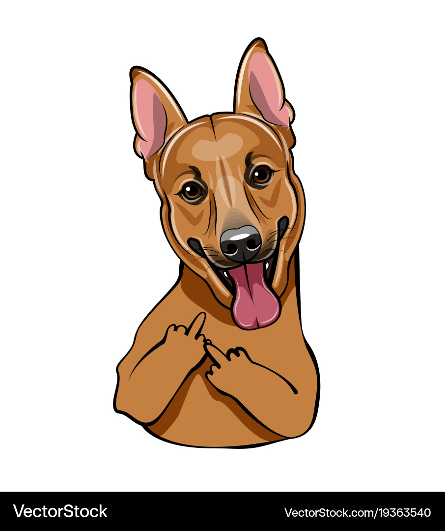 Brown cute dog with middle finger Royalty Free Vector Image