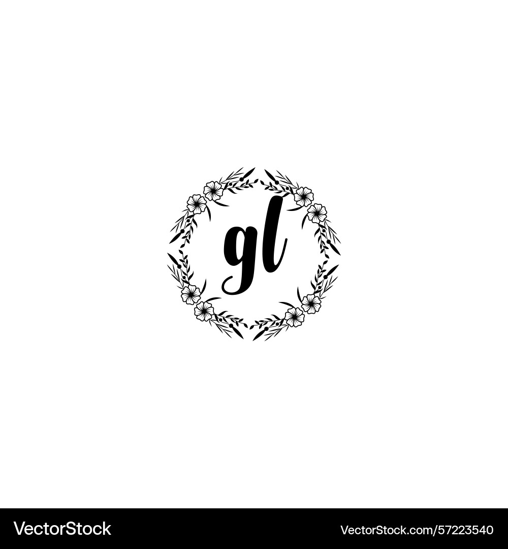 Floral handwritten monogram logos with gl initials